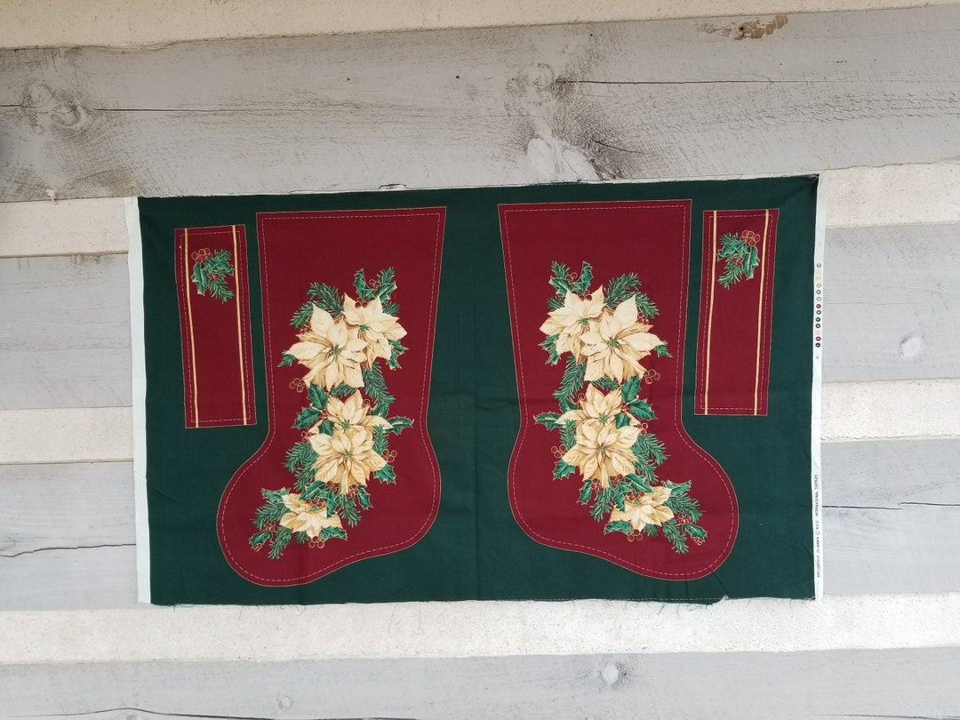 Vintage Stocking Panels for Sewing, Quilting or Crafts, Burgundy With ...