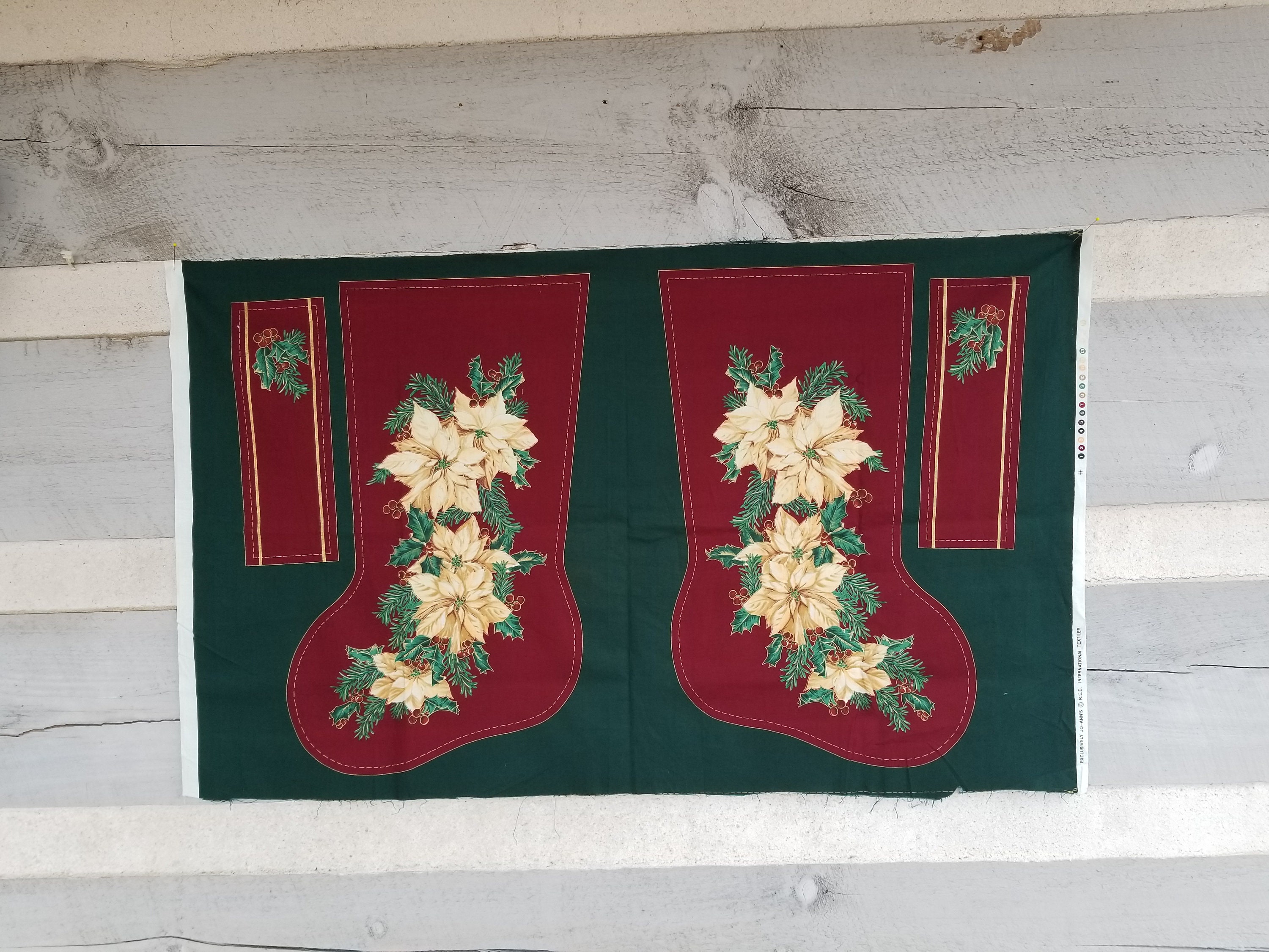 Vintage Stocking Panels for Sewing, Quilting or Crafts, Burgundy With ...