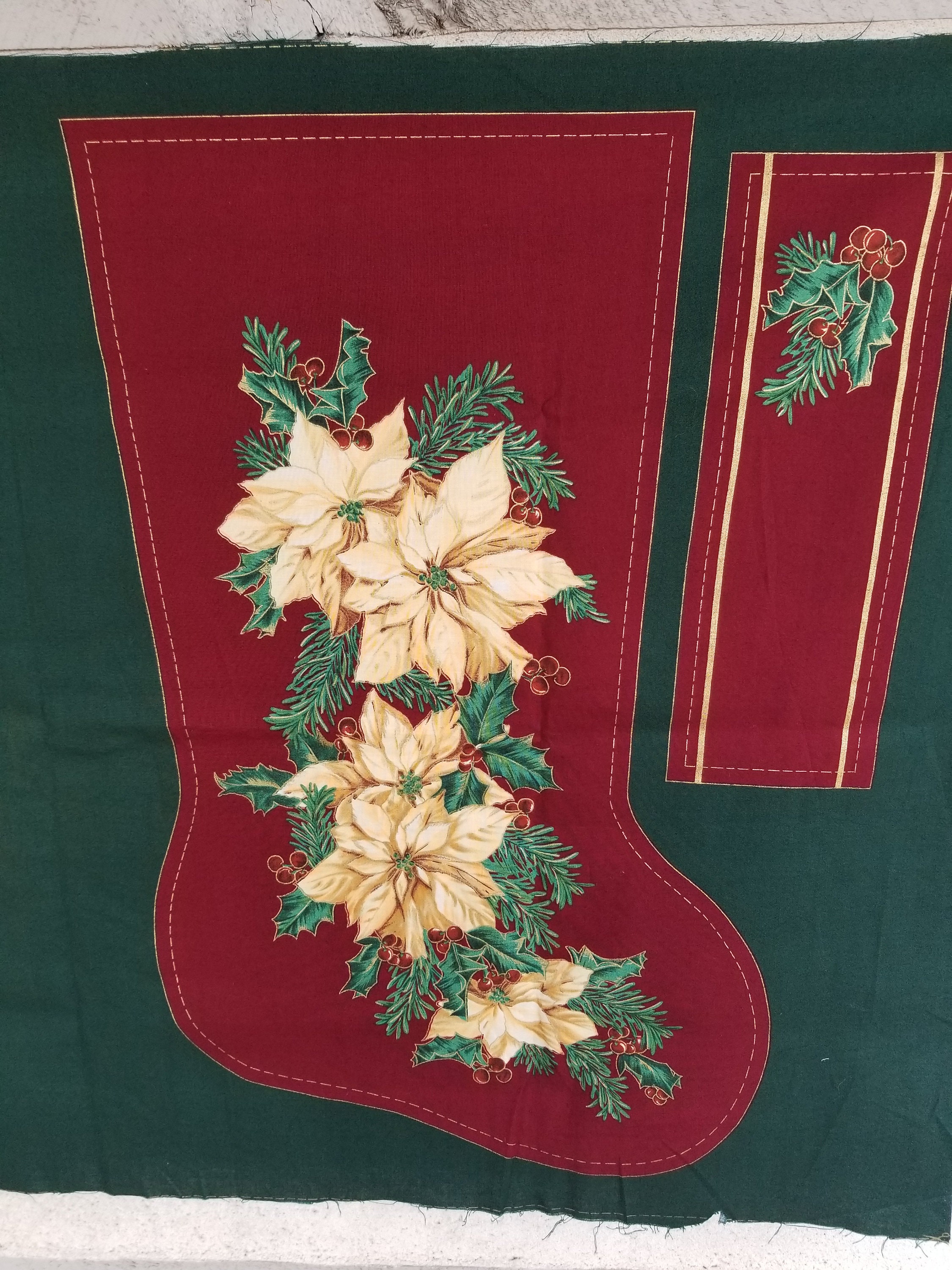 Vintage Stocking Panels for Sewing, Quilting or Crafts, Burgundy With ...