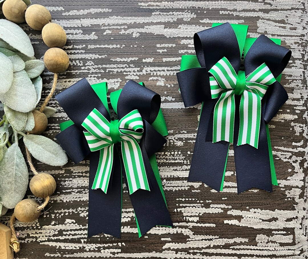 Green and Navy Monogrammed Equestrian Horse Show Lead Line Bows - Etsy