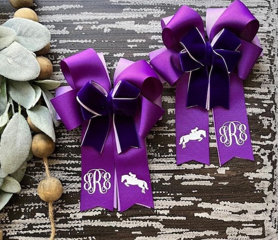 Ready to ship Monogrammed Purple Velvet horse show bows by Laylou pinks ...