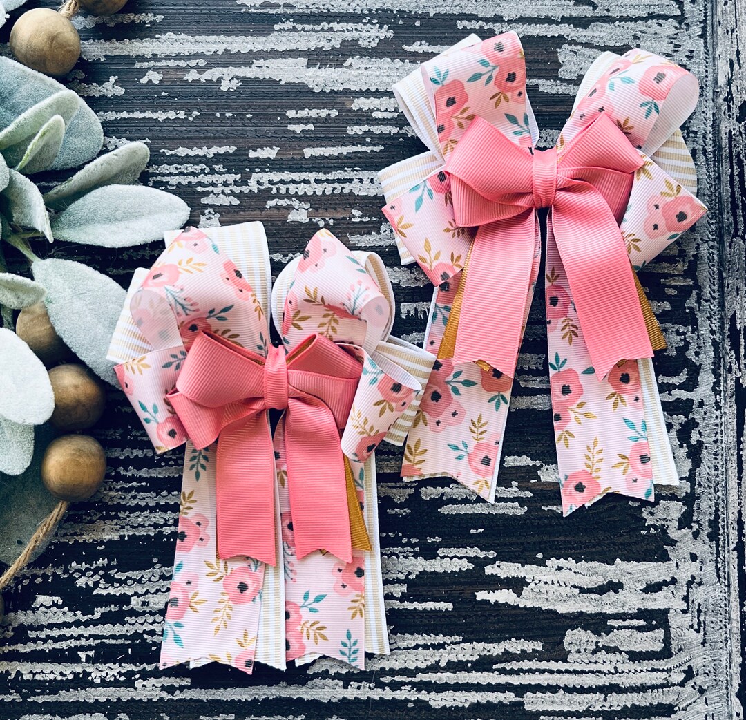 Monogramed Khaki and Shell Pink Flower Equestrian Horse Show Bows - Etsy