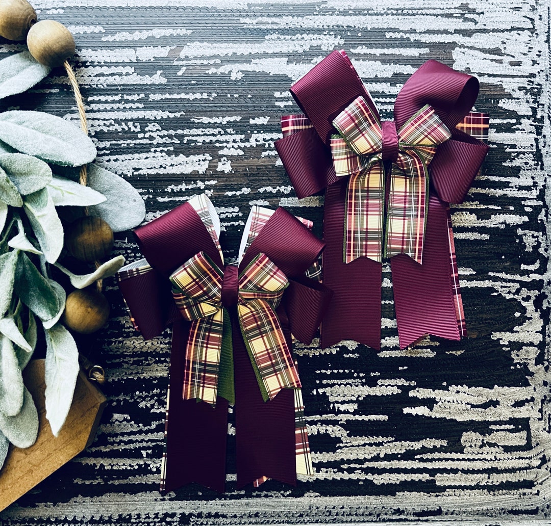 Monogrammed Fall Maroon Plaid Equestrian Horse Show Bows - Etsy