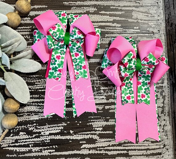 Ready to ship pink shamrock horse show bows by Laylou pinks Cheeky ...