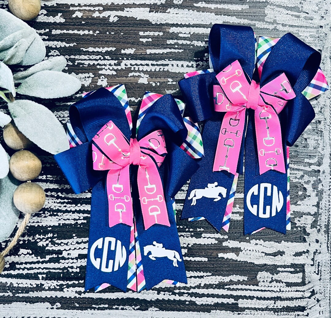 Monogrammed Plaid and Hot Pink Equestrian Horse Show Bows - Etsy