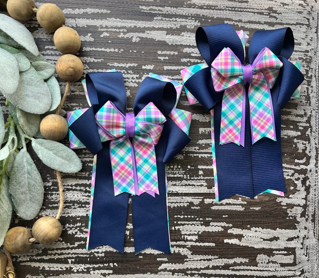 RTS Monogrammed Purple Teal Plaid Equestrian Horse Show Bows - Etsy