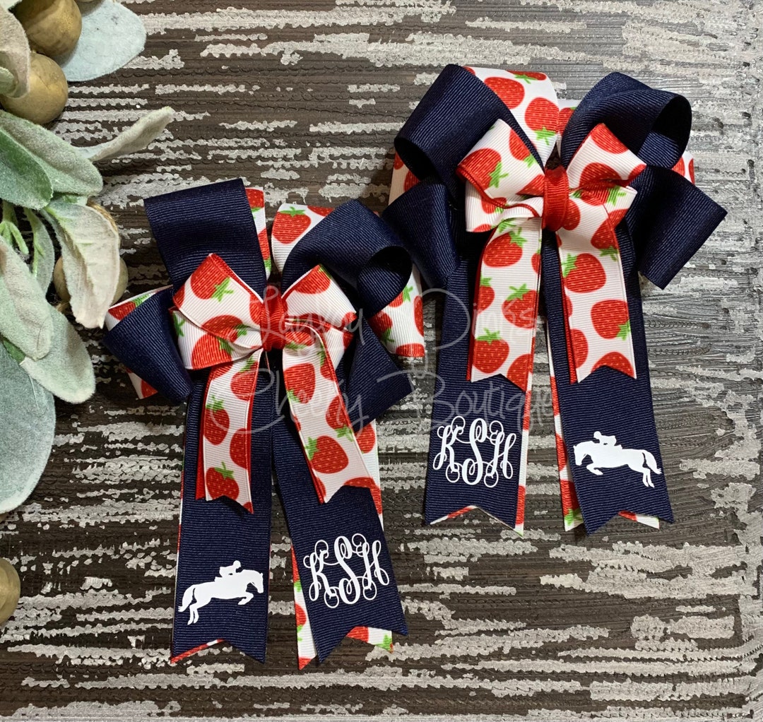 Summer Strawberry Themed Monogrammed Equestrian Horse Show Bows - Etsy