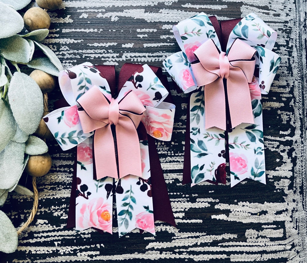 Burgundy Flower Monogrammed Equestrian Horse Show Bows - Etsy
