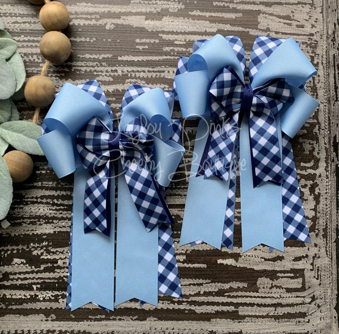 Navy Gingham Monogrammed Equestrian Horse Show Bows - Etsy