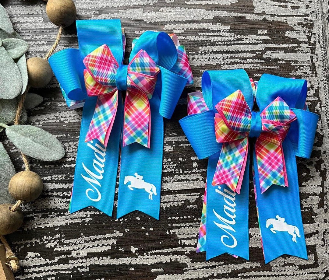 Plaid Monogrammed Equestrian Horse Show Bows - Etsy