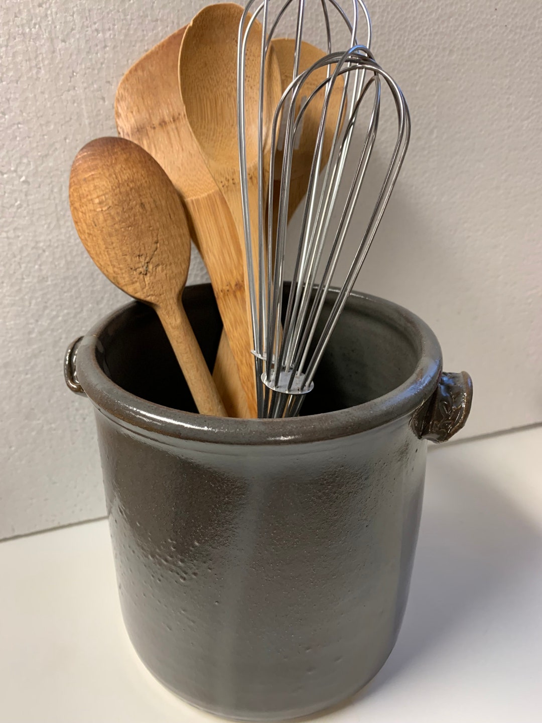 Ceramic Utensil Holder in a Soft Gray Glaze. Made in My Michigan Studio ...