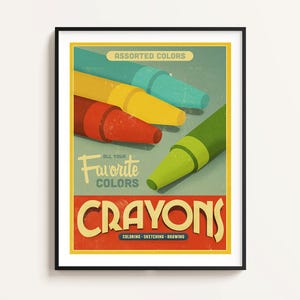 Crayons Poster – Retro Art Print, Vintage Colorful Decor, Playful Wall ...