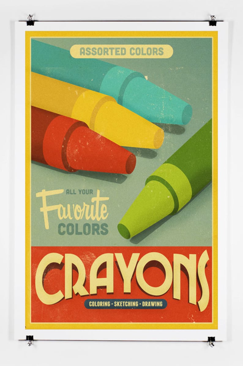 Crayons Colors - Vintage Poster - Retro Art Print - Etsy