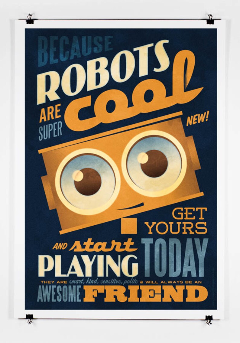 Robots Are Cool Type Ad Poster 24 X 36 Vintage Poster Retro Art Print ...