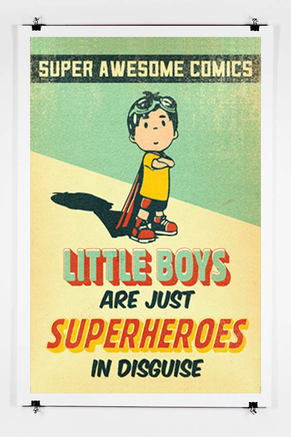 Little Boys Are Superheroes - Vintage Poster - Retro Art Print - Etsy