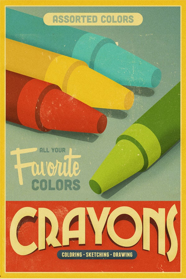 Crayons Poster – Retro Art Print, Vintage Colorful Decor, Playful Wall ...