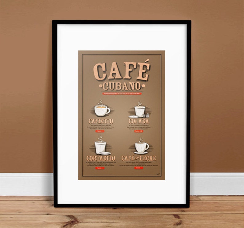 Cafe Cubano Guide Poster – Retro Coffee Art, Vintage Cuban Coffee Chart ...