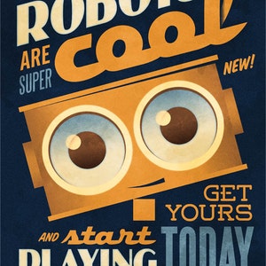 Robots Are Cool - Type Ad - Vintage Inspired Poster - Retro Art Print ...