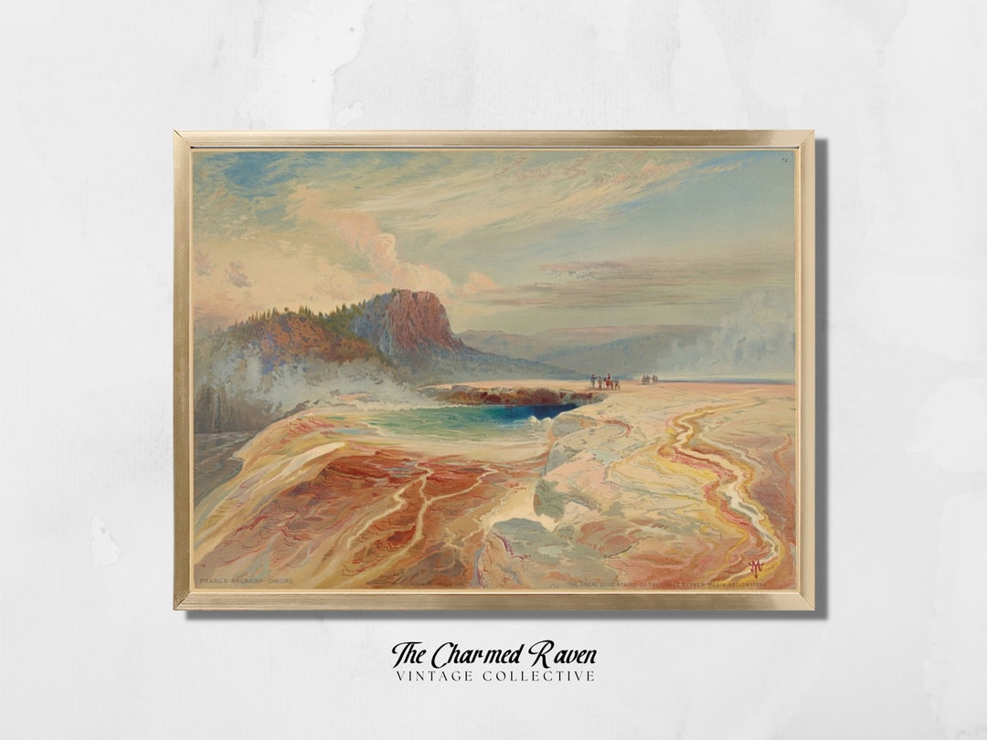 Vintage Desert Landscape Painting Rustic Geyser Spring Cabin Print ...