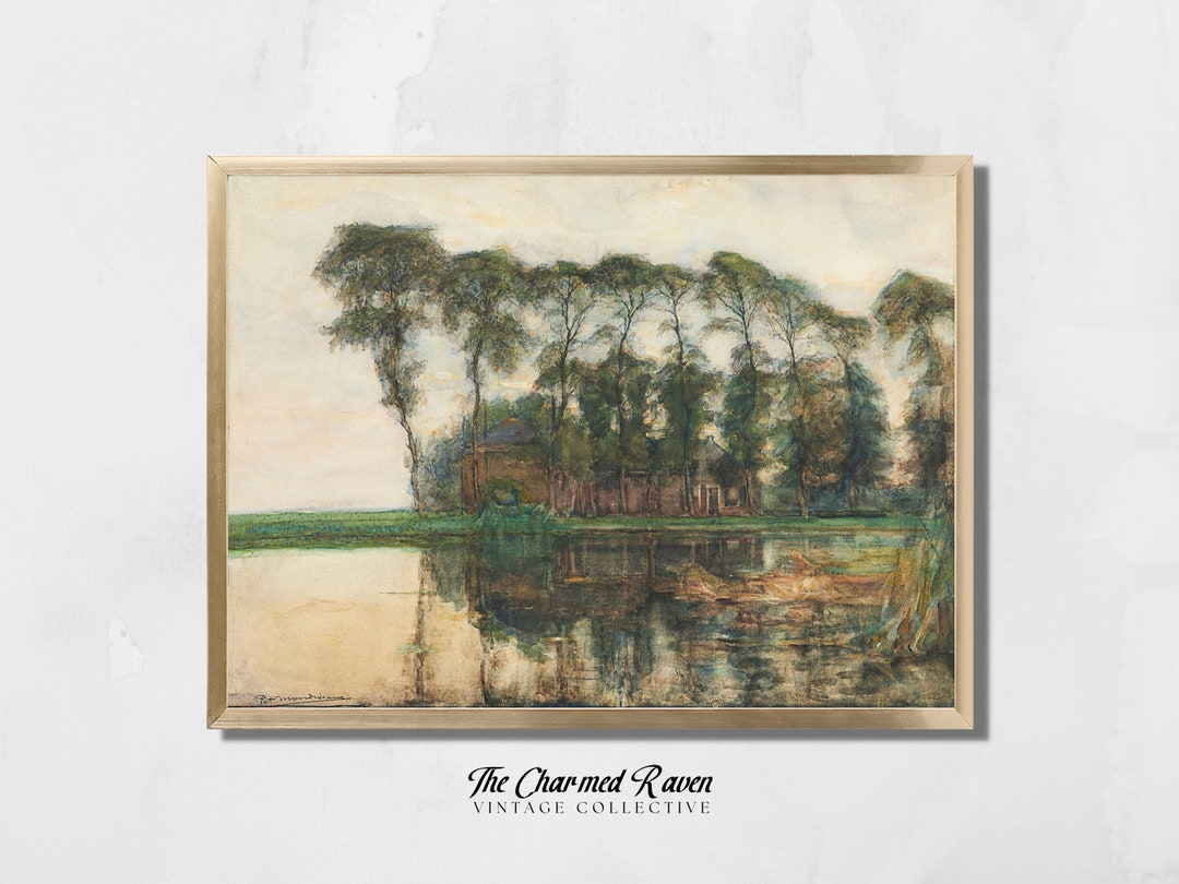 PRINTABLE Landscape Vintage Print | Piet Mondrian | Farmstead Along the ...