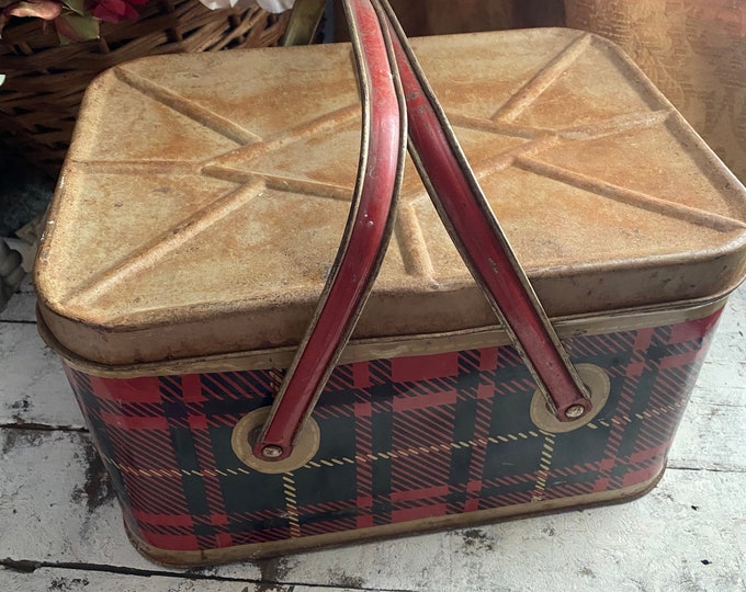 Vintage Plaid Metal Picnic Basket GSW 1950s - Etsy