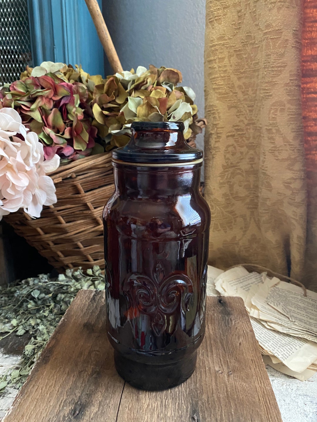 Brown Fleur De Lis Borden Cremora Jar: Vintage Apothecary - Etsy