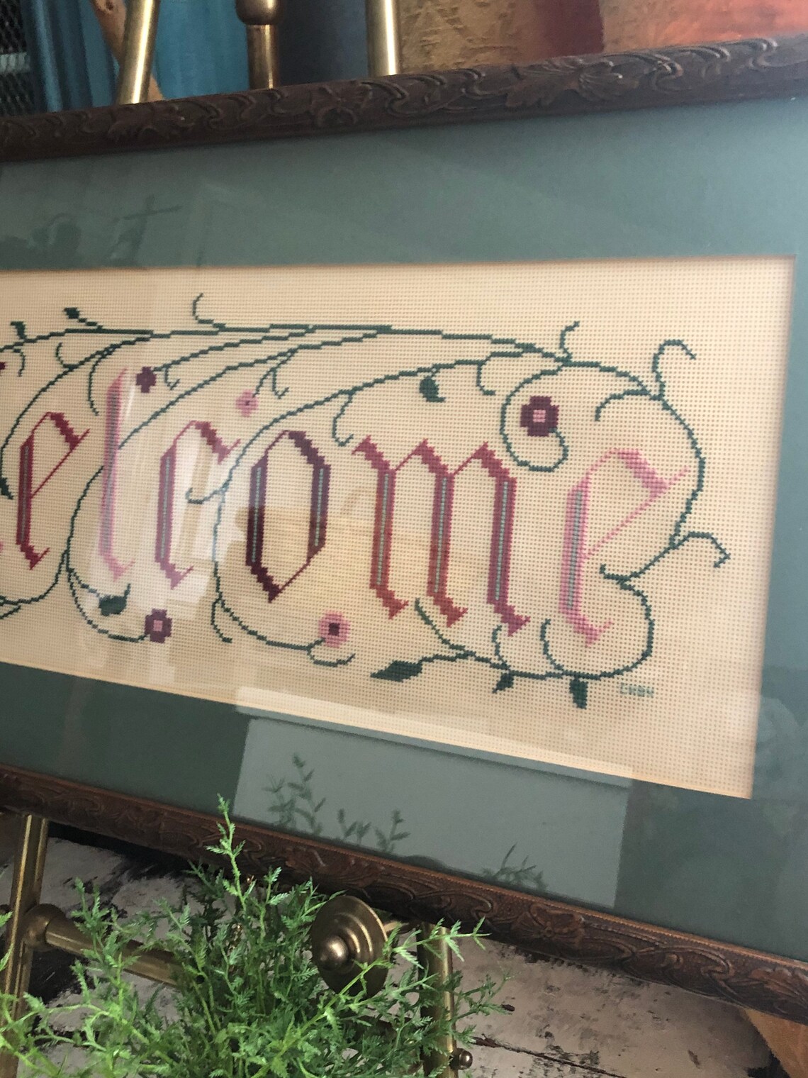 Needlepoint Framed Wood Welcome Sign Vintage Needlepoint - Etsy