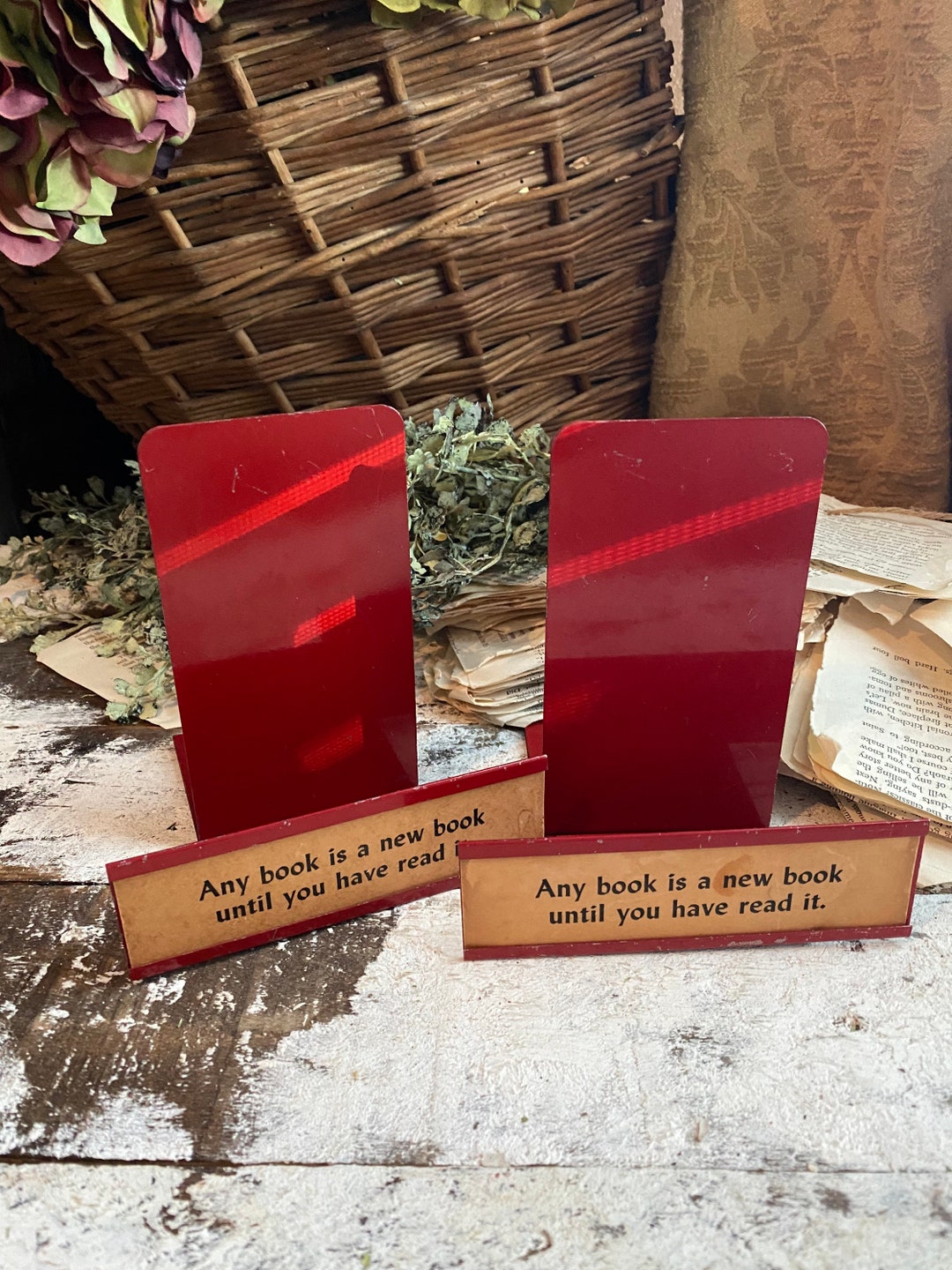 Vintage Red Metal Bookends Any Book is a New Book Until You Have Read ...