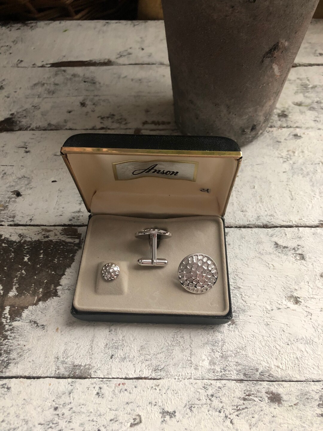 Vintage Anson Silver Tone Cuff Links and Tie Clip Set - Etsy