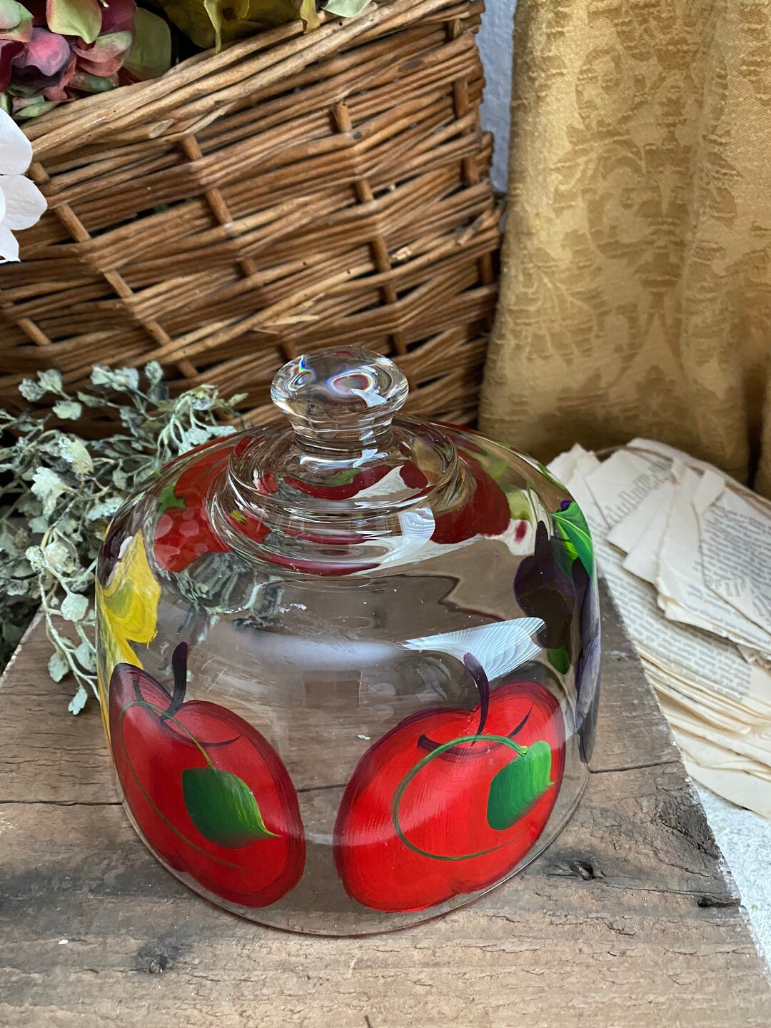 Painted Cheese Glass Cloche Fruits and Vegetables Artisan Signed KPC - Etsy