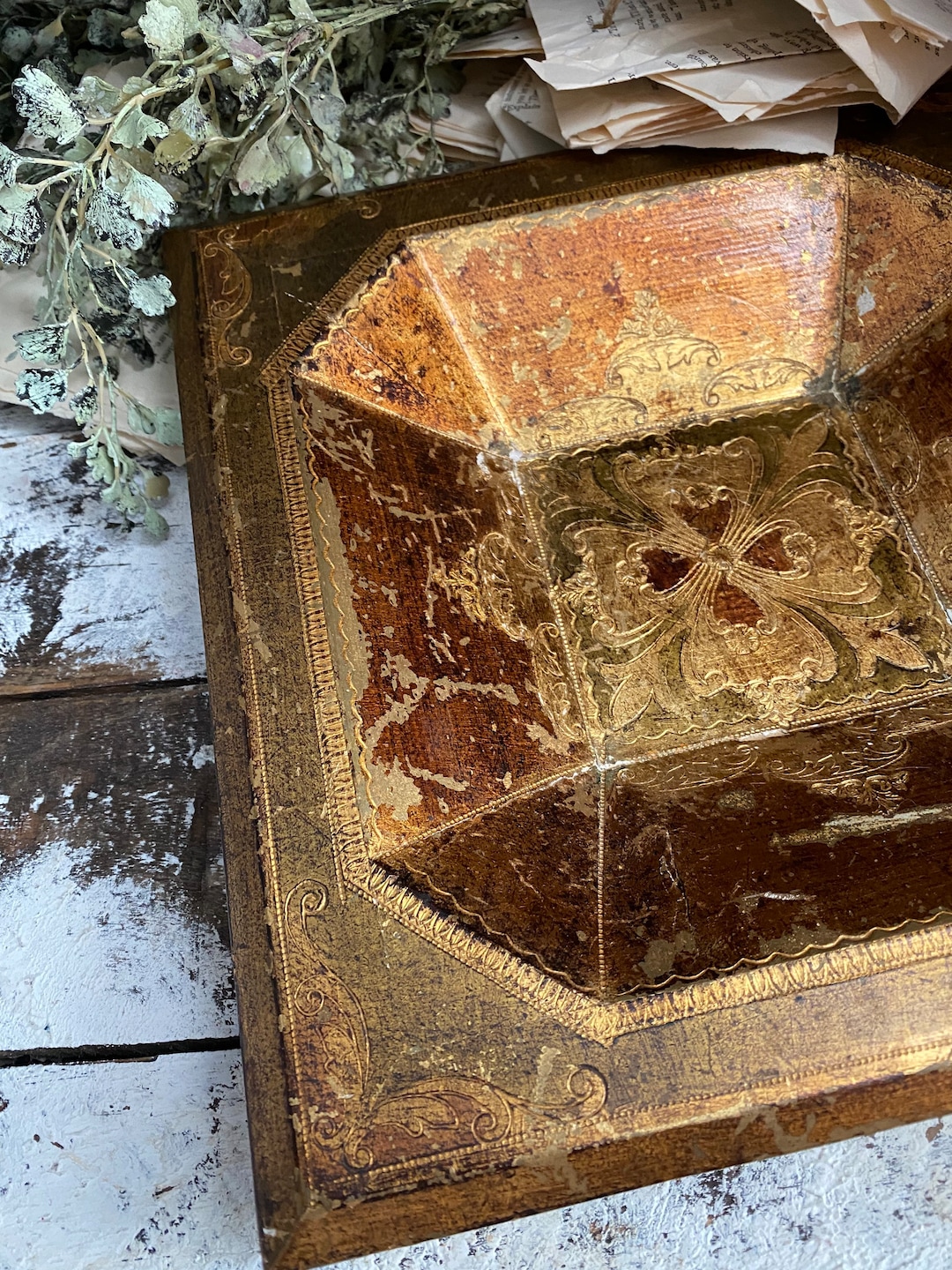 Red and Gold Florentine Bowl Vintage Italian Florentine - Etsy