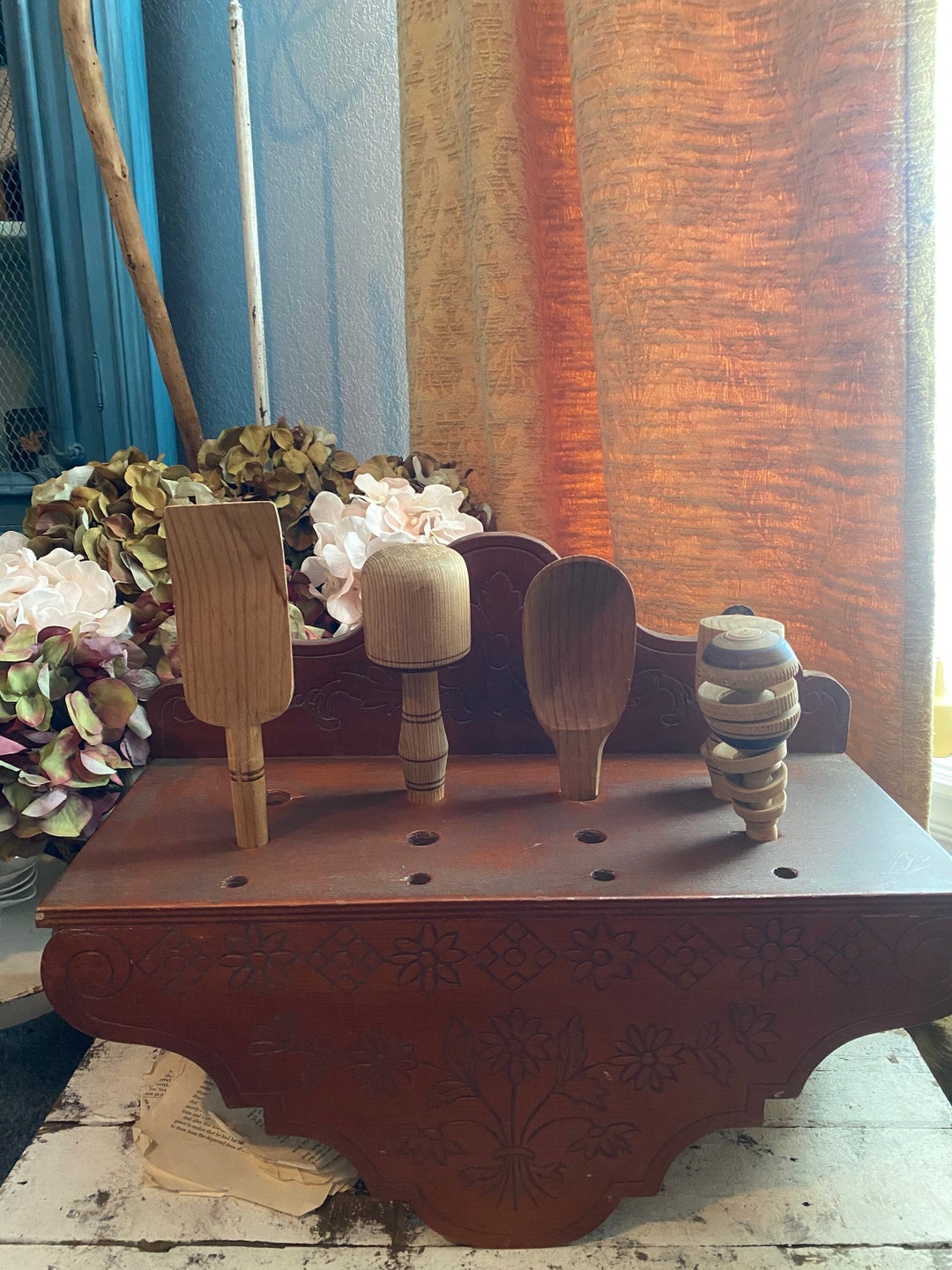 Rare Wood Spoon Display Primitive Carved Rack Antique Primitive Rack ...