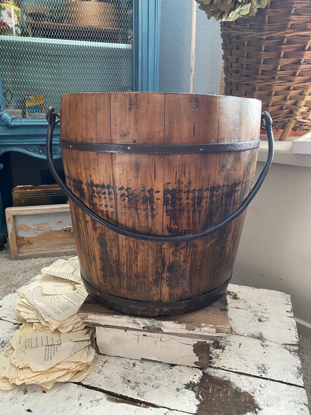 Iron and Wood Half Bucket Unique Rustic Primitive Decor - Etsy