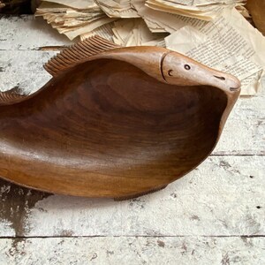 MCM Teak? Carved Wood Fish Bowl Serving Bowl Nautical Beach Home Decor ...