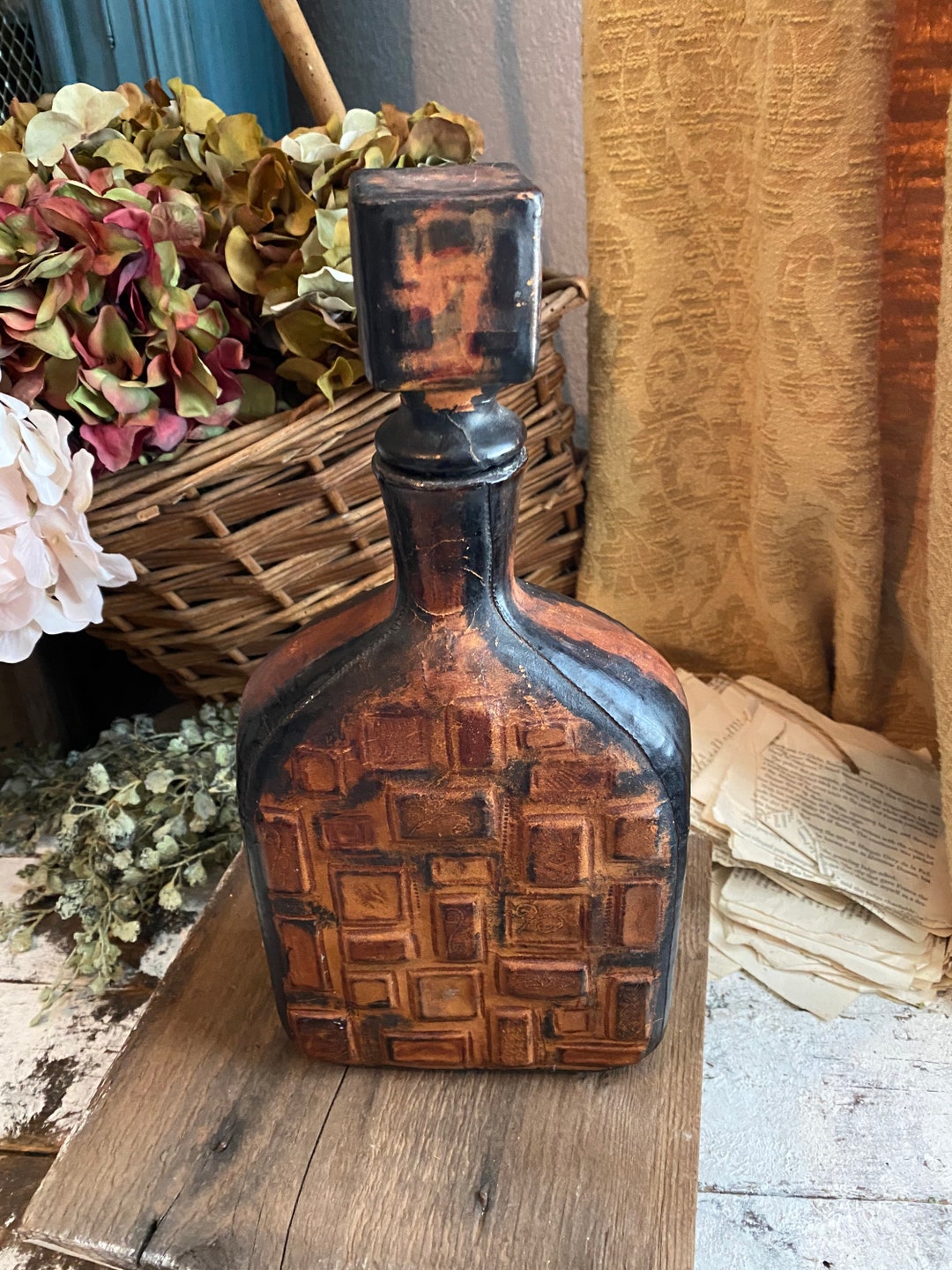 Awesome Italian Leather Wrapped Liquor Bottle Home Bar - Etsy