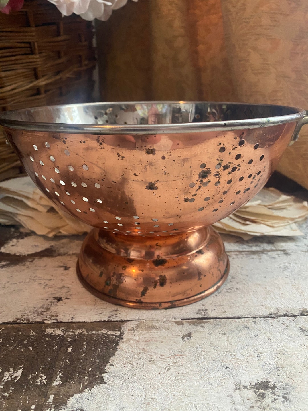 Copper Kitchen Colander French Country Kitchen Vintage Colander - Etsy