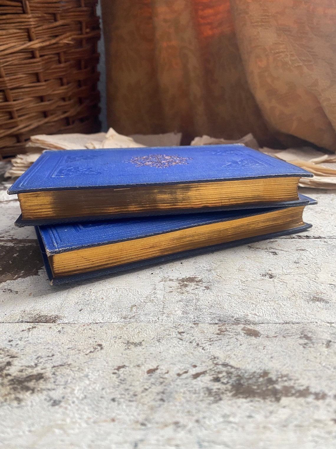 Brilliant Blue Antique Poem Books 1854 Gold Edge Book Pages Bryant ...