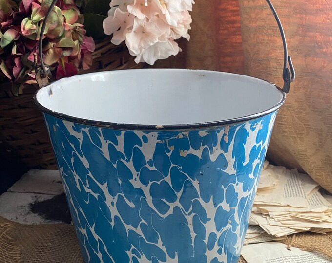 Blue and White Enamel Bucket Farmhouse Bucket - Etsy