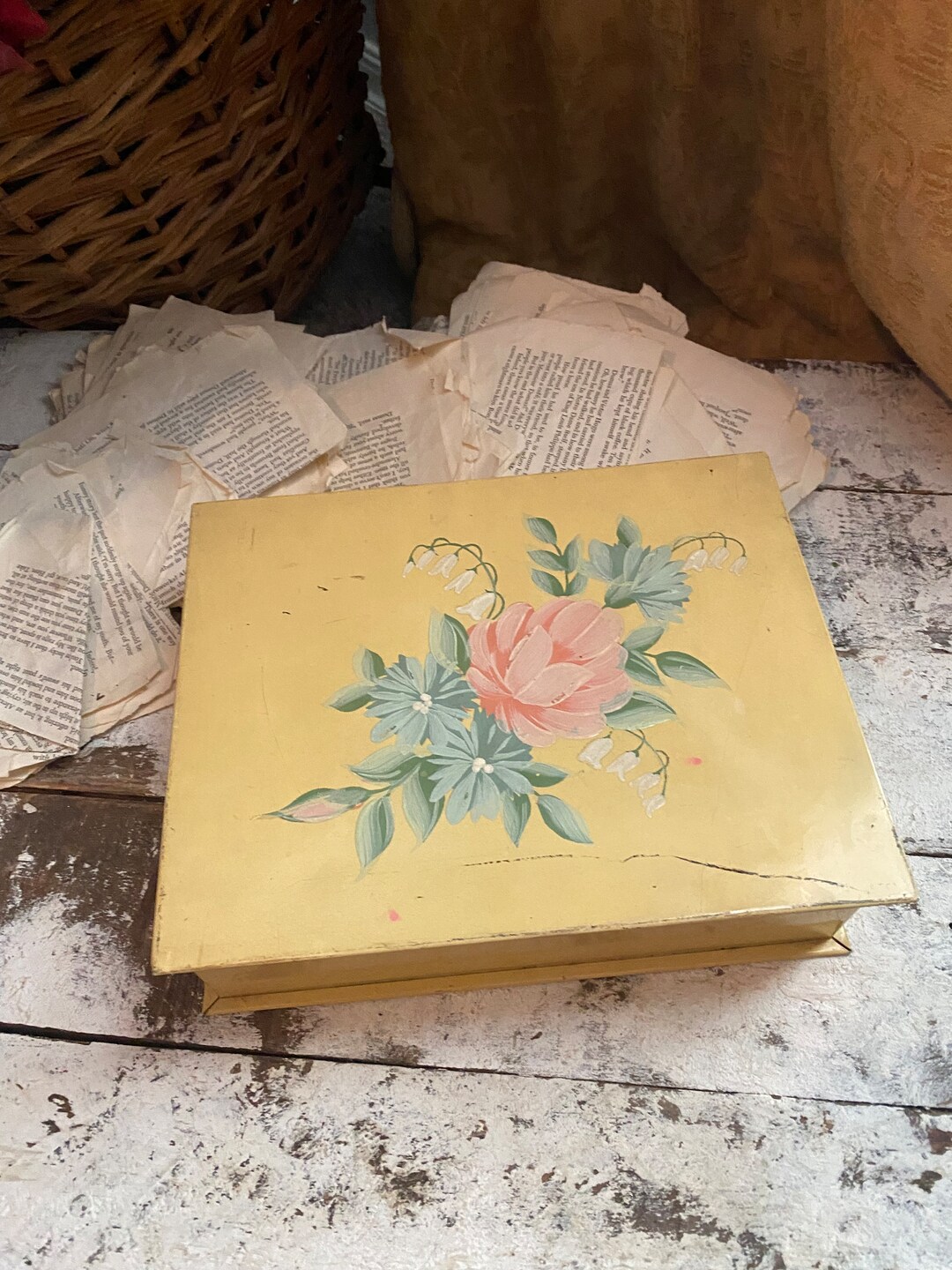 Yellow Tole Pink Floral Metal Box and Mirror Hand Painted Flower Box - Etsy