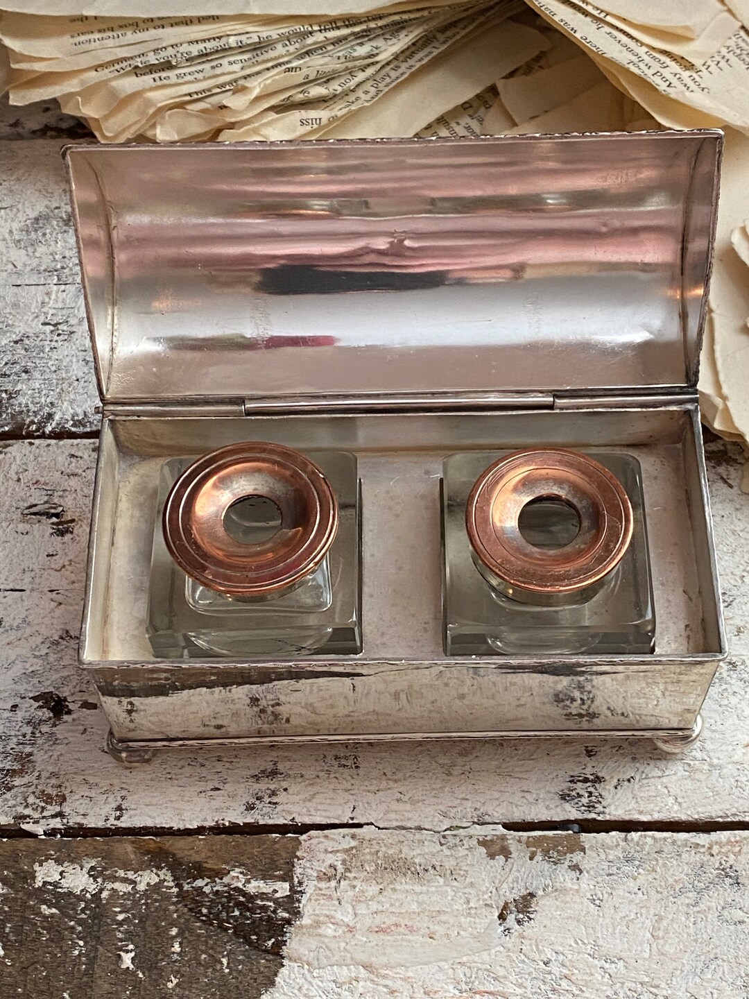 Vintage Crystal Ink Wells in Silverplate Case Handsome Ink Wells - Etsy