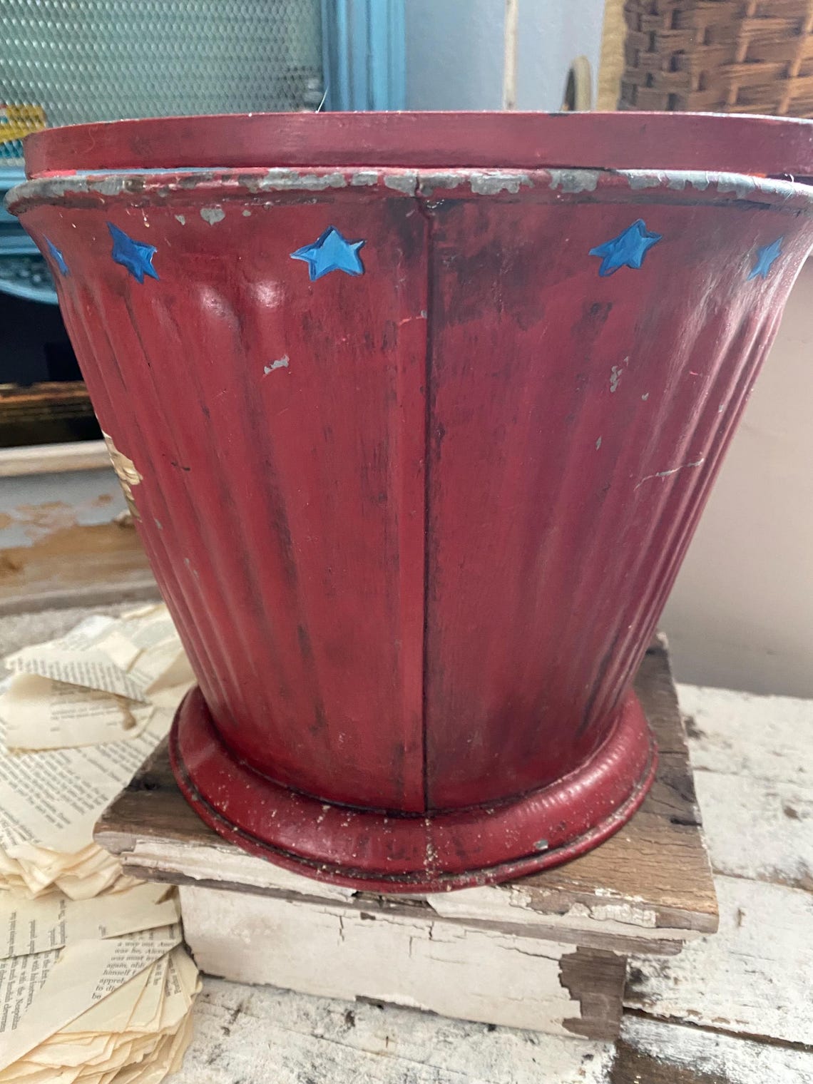 Patriotic Painted American Coal Scuttle Bucket American Eagle Flag ...