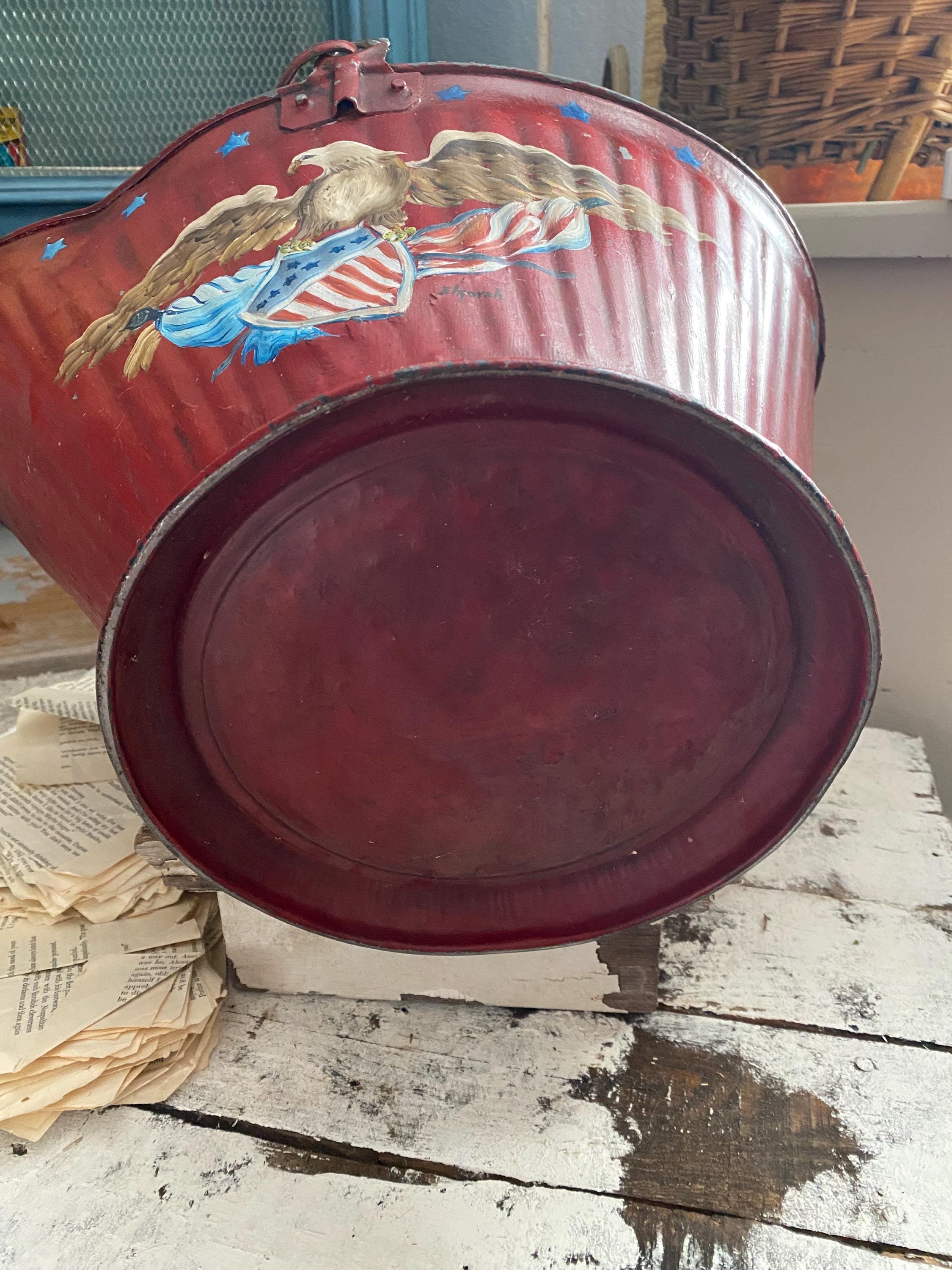 Patriotic Painted American Coal Scuttle Bucket American Eagle Flag ...