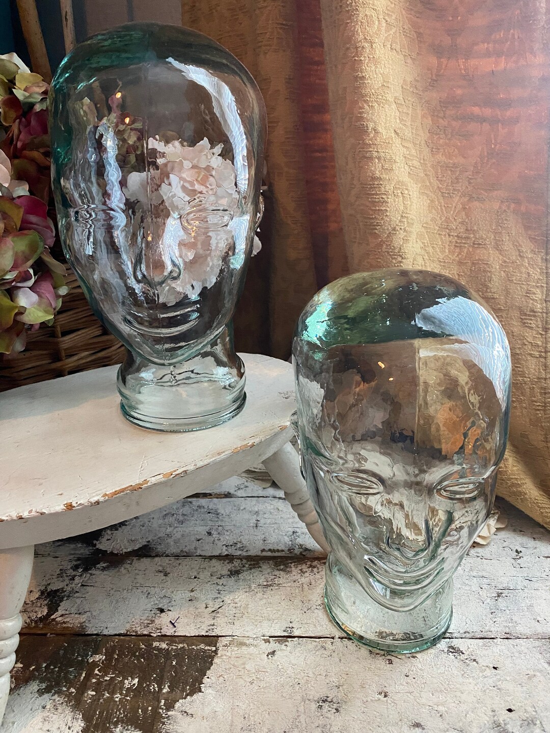 Vintage Glass Head Display for Hats, Wigs, or Halloween - Etsy