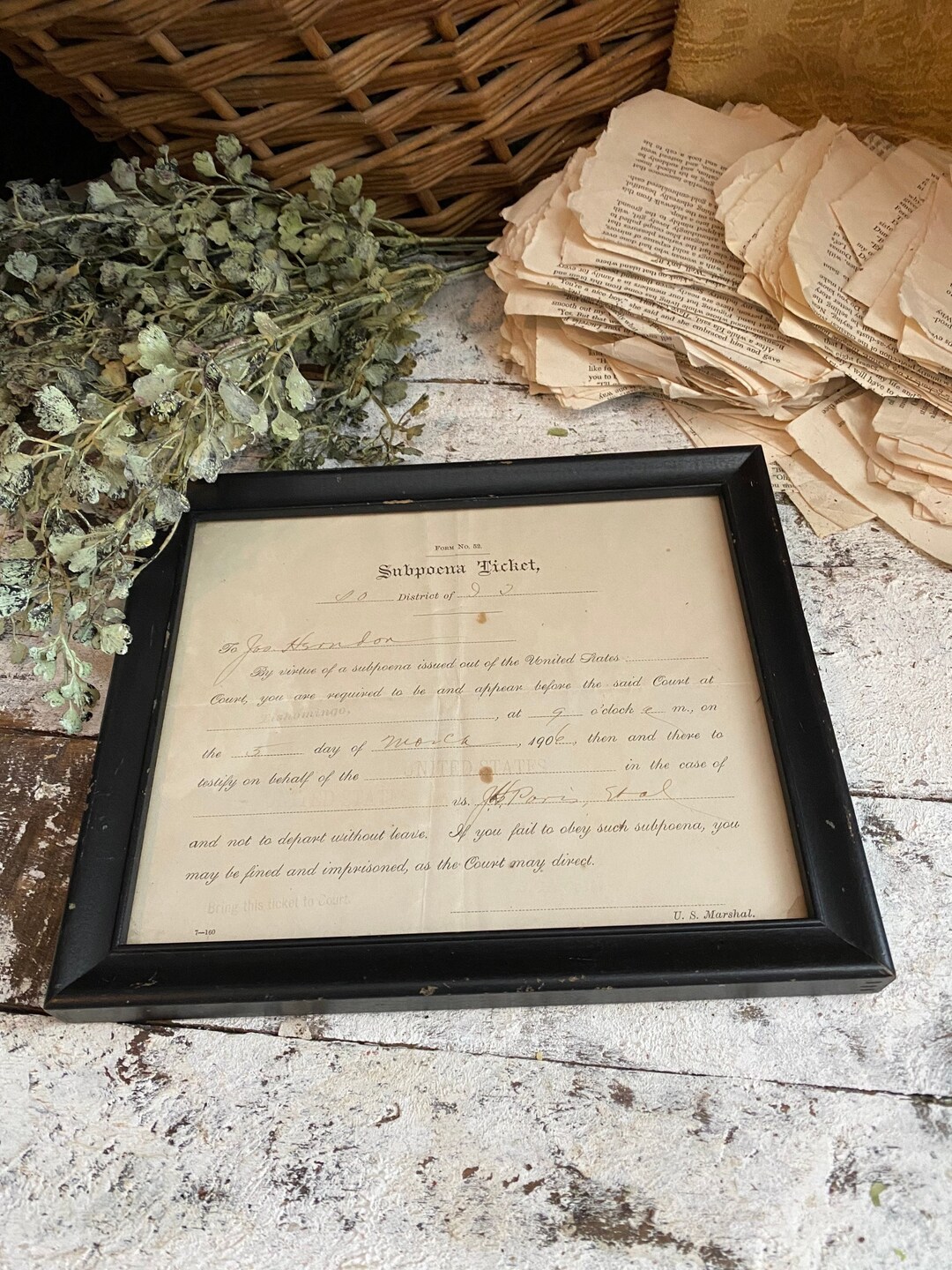 1906 Framed Subpoena Ticket Law Office Decor Movie Prop - Etsy