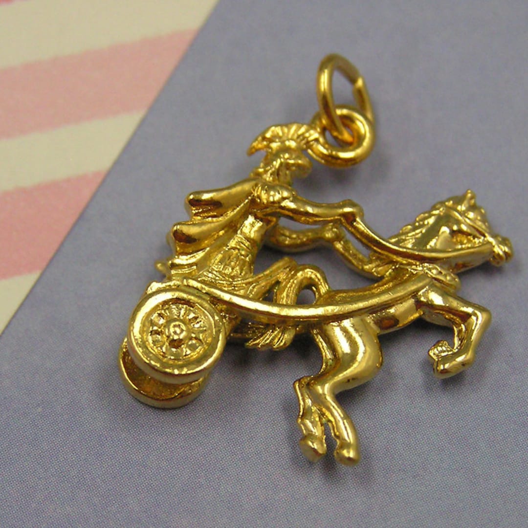 T3 Gold Roman Greek Chariot and Horse Charm - Rome Italy Athens Greece ...