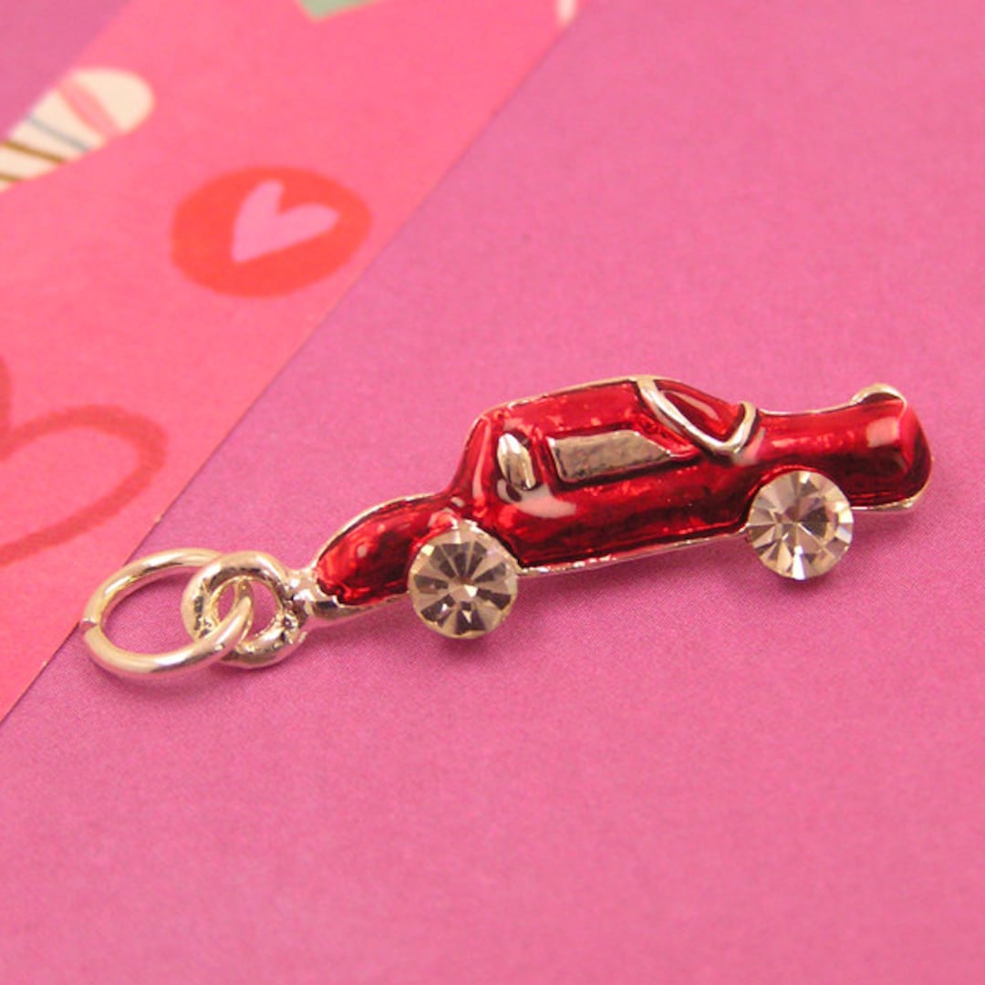 103C Silver Red Metallic Enamel Car Charm With Swarovski Crystal Wheels ...
