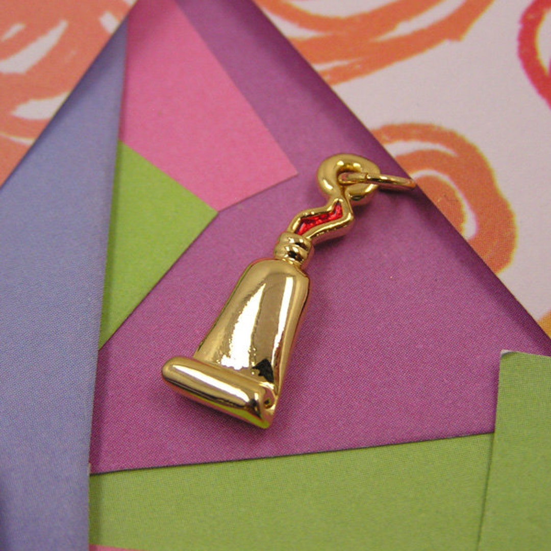 044 Gold Paint Tube With Red Enamel Tip Charm - Etsy