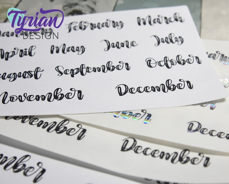 Months Stickers | January - December | Script Font | Monthly Title ...