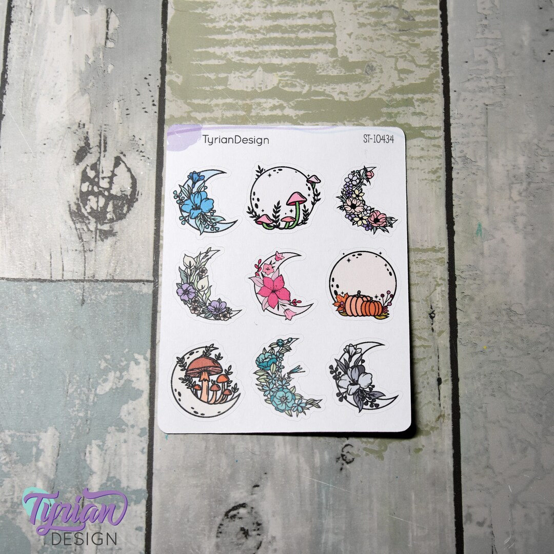Moon Stickers Variety Sheet of Moons 9 Different Stickers per Sheet 1 X ...