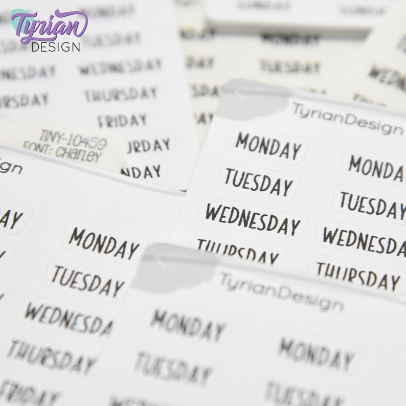 Tiny Days of the Week Stickers | Monday, Tuesday... Stickers | 28 ...